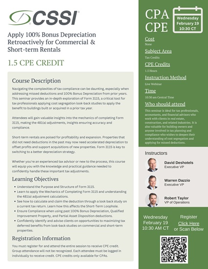 Webinar: Cost Segregation Look-back Studies and Applying 3115 Form for ...
